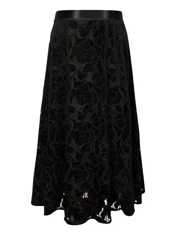 NISSA Floral Lace Flared Skirt - Black