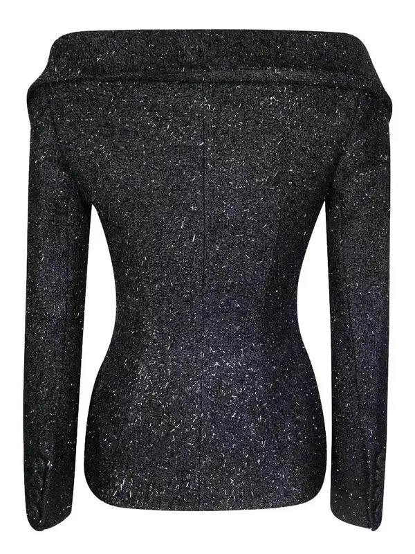 SELF-PORTRAIT Off-shoulder Bouclé Jacket - Black