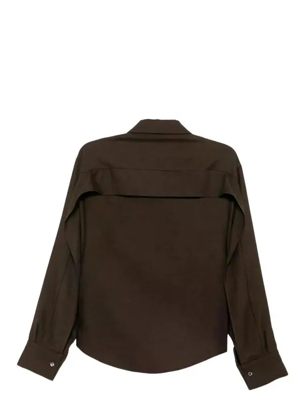 FRENKEN Ruffled Trim Long Sleeve Shirt - Brown