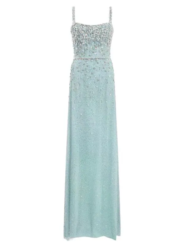 Jenny Packham Embellished Sleeveless Evening Gown - Blue