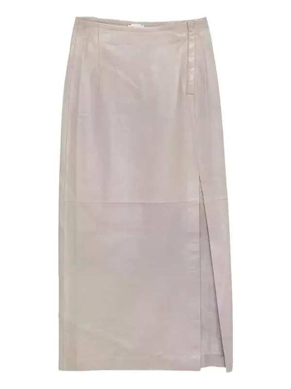 ALYSI Side-slit Leather Skirt - Grey
