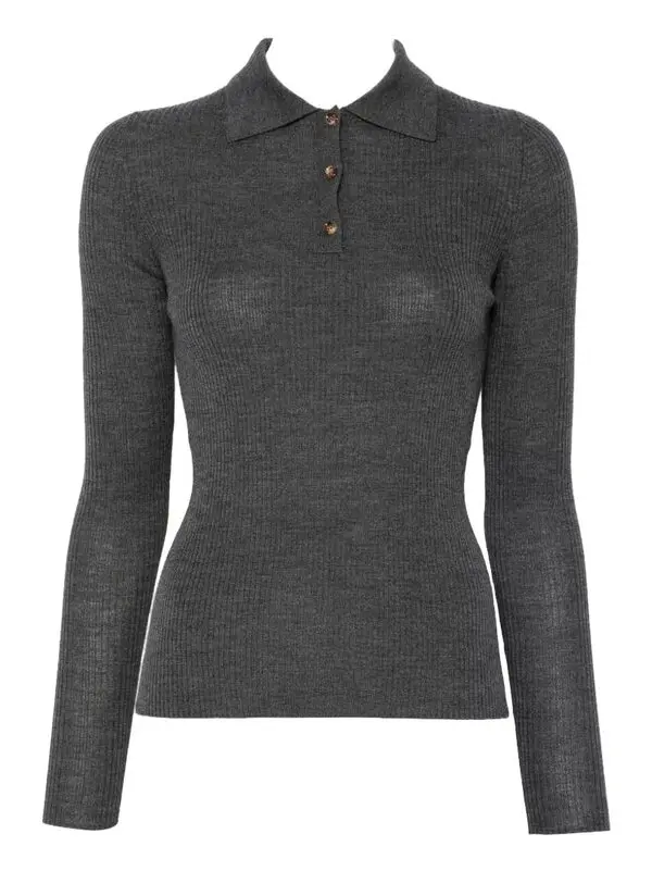 JCSOPHIE Ribbed Knit Polo Sweater - Grey