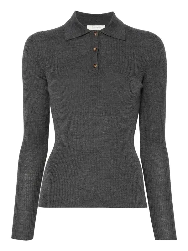JCSOPHIE Ribbed Knit Polo Sweater - Grey