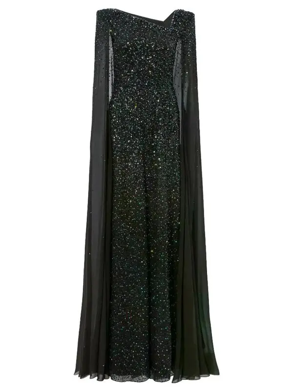 Jenny Packham Twilight Embellished Gown With Draped Sleeves - Black