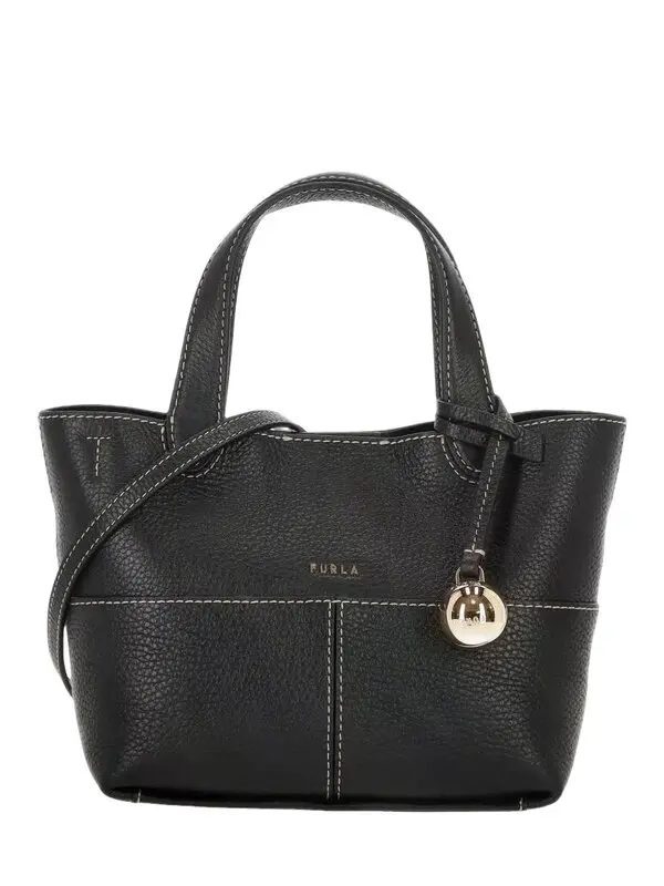Furla Contrast-stitch Pebbled Leather Tote Bag - Black