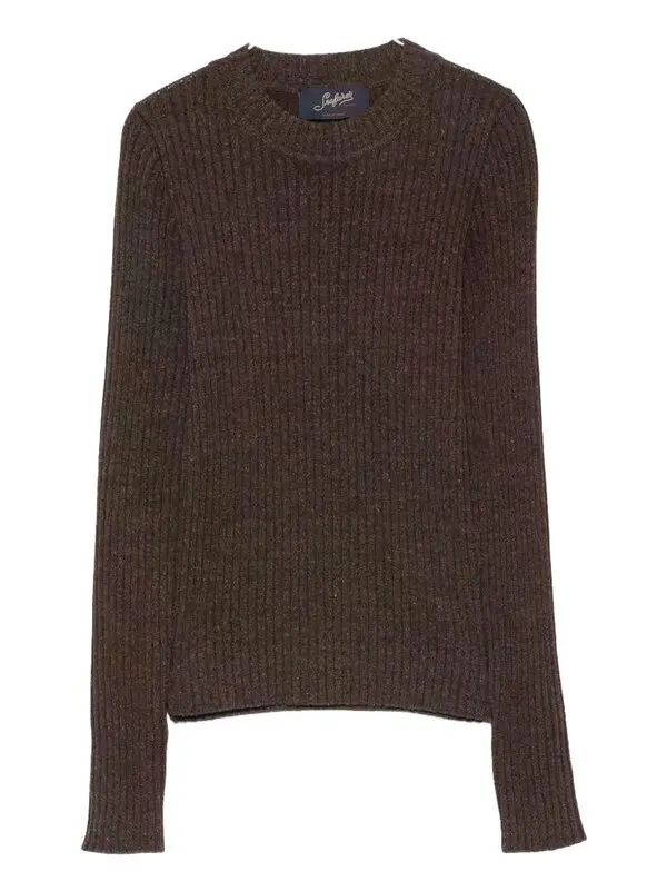 Seafarer Ribbed Knit Crew Neck Sweater - Brown