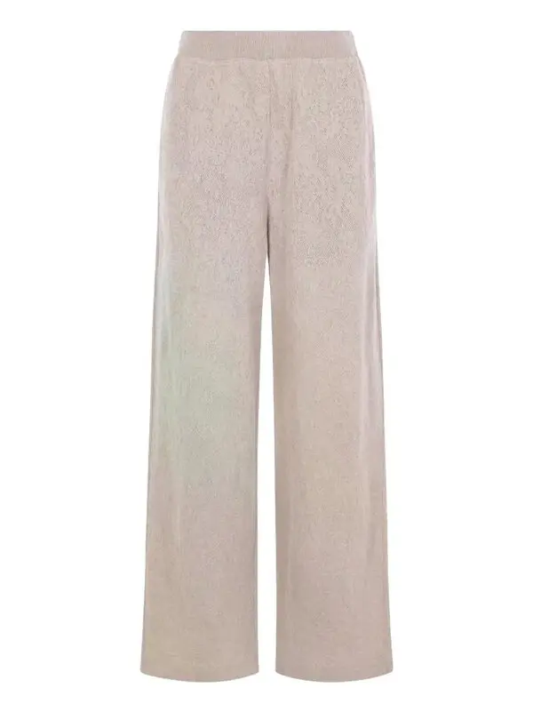 Brunello Cucinelli Lace-flowers Jersey Track Trousers In Sparkling Virgin Wool And Cashmere - Neutrals