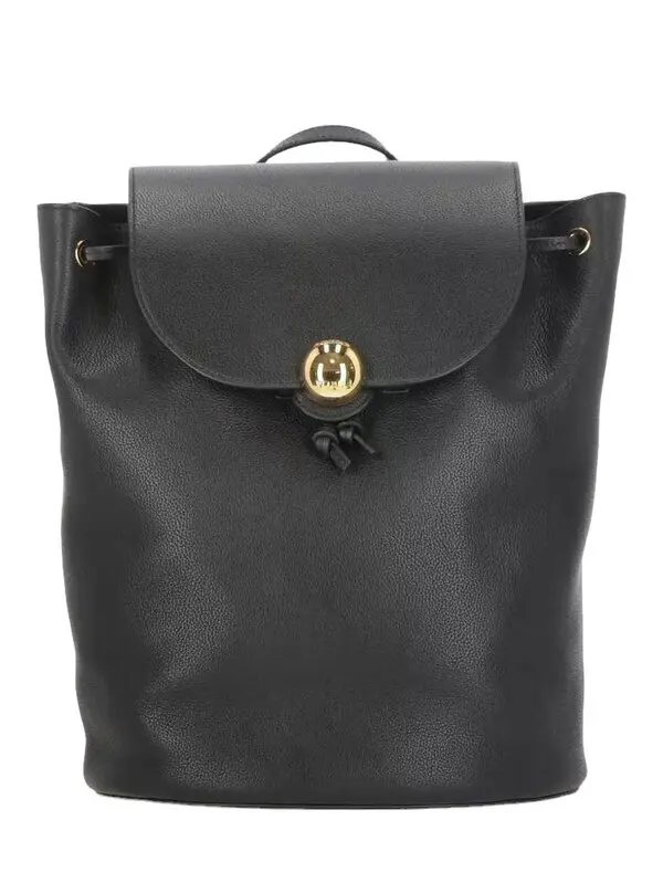 Furla Grainy Leather Backpack With Drawstring Fastening - Black
