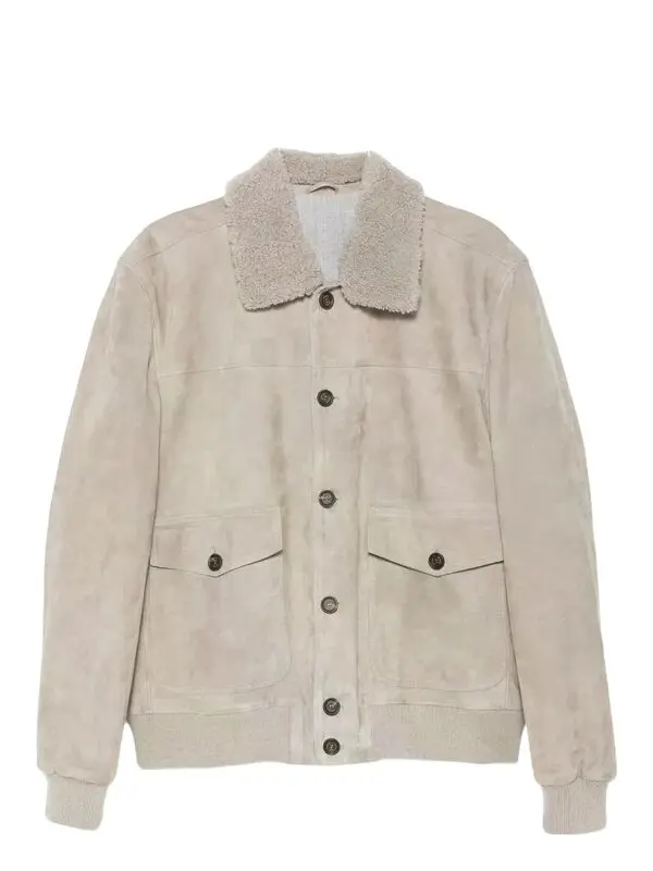 Eleventy Shearling-collar Suede Jacket - Grey