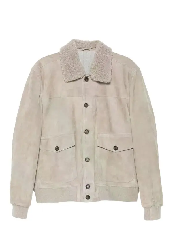 Eleventy Suede Shearling Collar Jacket - Grey