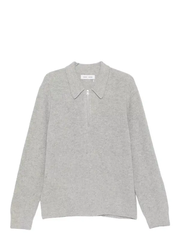 SAMSOE SAMSOE Ribbed-knit Quarter-zip Polo Shirt - Grey