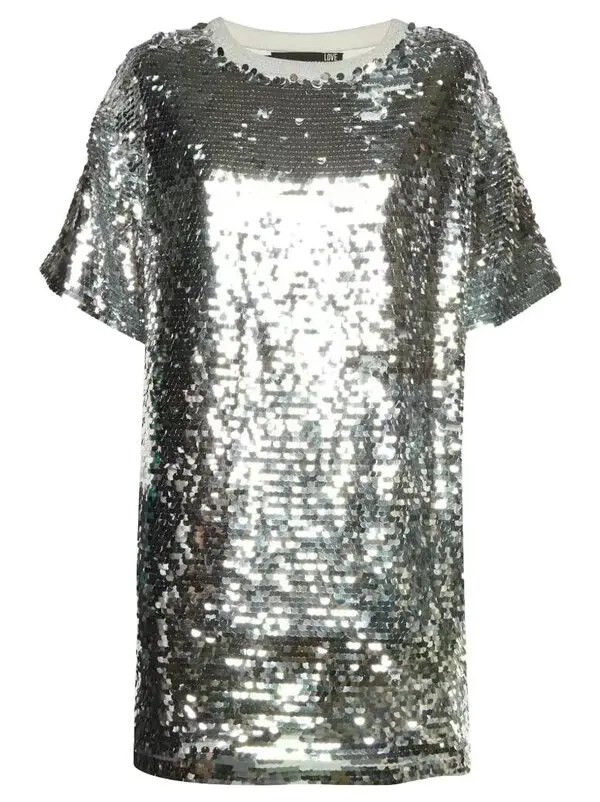 Moschino Mesh Sequin-embellished Mini Dress - Silver