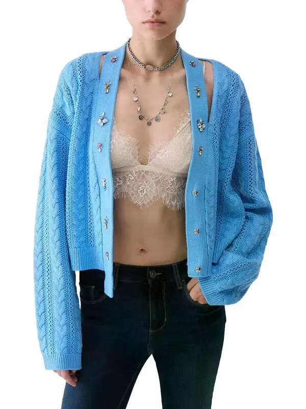Liu Jo Embroidered Cable Knit Cardigan - Blue