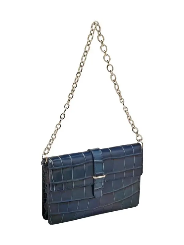 Furla Greta Croc-embossed Leather Clutch With Chain Strap - Blue