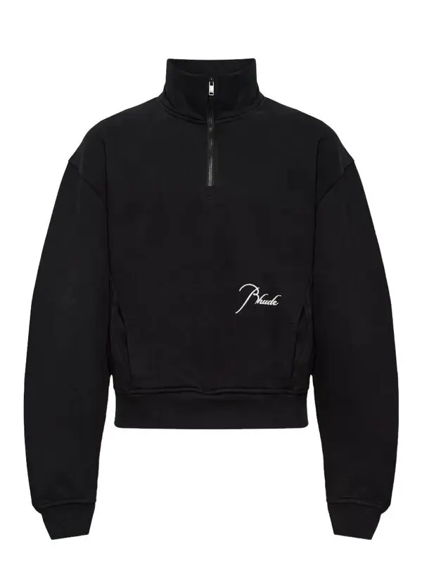 Rhude Classique Logo-embroidered Quarter-zip Sweater - Black