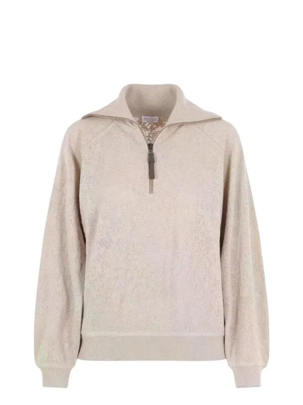 Brunello Cucinelli Pointelle-knit Half-zip Sweatshirt - Neutrals