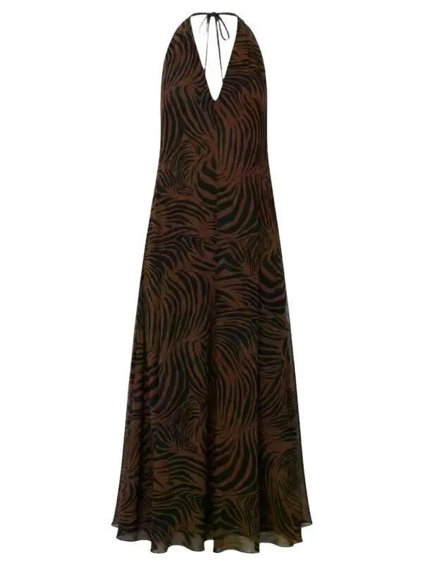 Max Mara Zebra-print Silk Maxi Dress - Brown