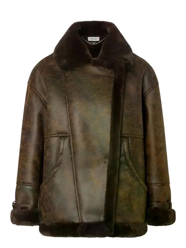 Liu Jo Aviator Jacket With Faux Fur Lining - Brown