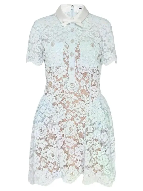 SELF-PORTRAIT Lace-panelled Bow-detail Mini Dress - Blue