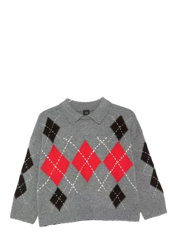 Pinko Argyle-pattern Collared Sweater - Grey