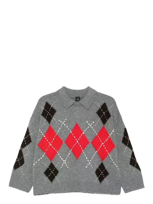 Pinko Argyle Pattern Collared Sweater - Grey