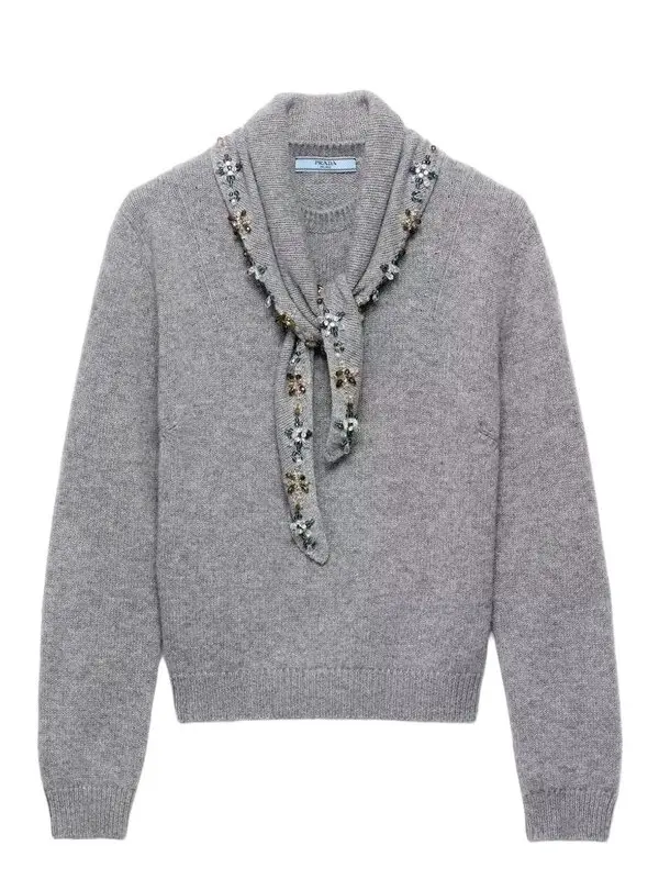 Prada Cashmere Crew-neck Sweater With Scarf - Grey
