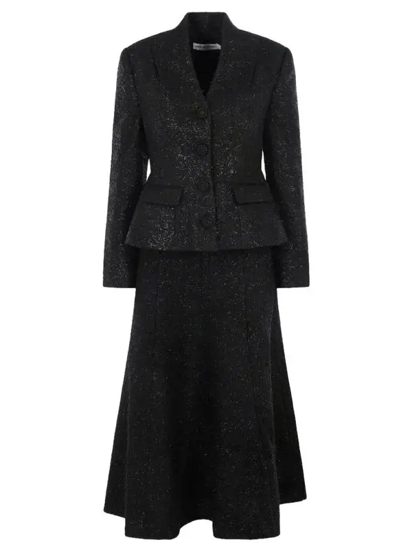 SELF-PORTRAIT Bouclé-knit Midi Dress With Metallic Threading - Black