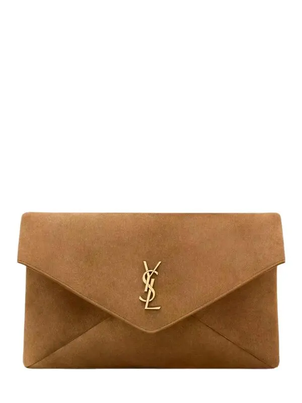 Saint Laurent Cassandre Large Envelope Pouch In Suede - Brown