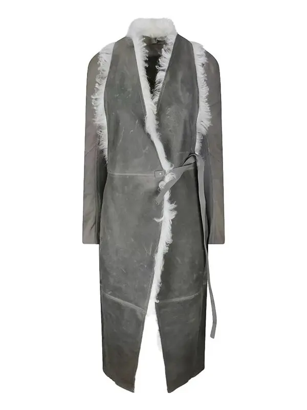 Rick Owens Cyclops Shearling-trim Leather Coat - Grey