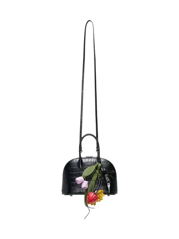 SELF-PORTRAIT Crocodile-effect Leather Shoulder Bag - Black