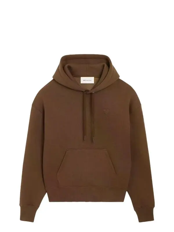AMI Paris Cotton Hoodie With Embossed De Coeur - Brown