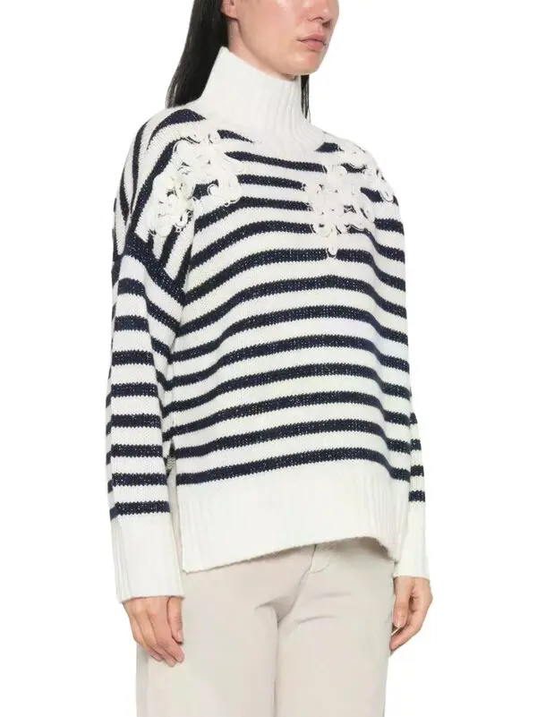 ERMANNO FIRENZE Floral-appliqué Striped Sweater - Neutrals