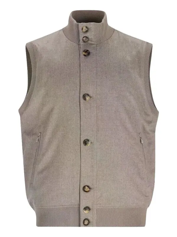 Brunello Cucinelli Ribbed-trim Button-up Gilet - Grey