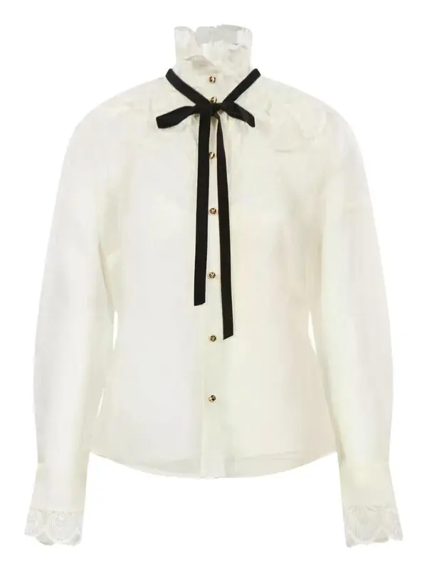 Zimmermann Lace-trim Pussy-bow Shirt - Neutrals