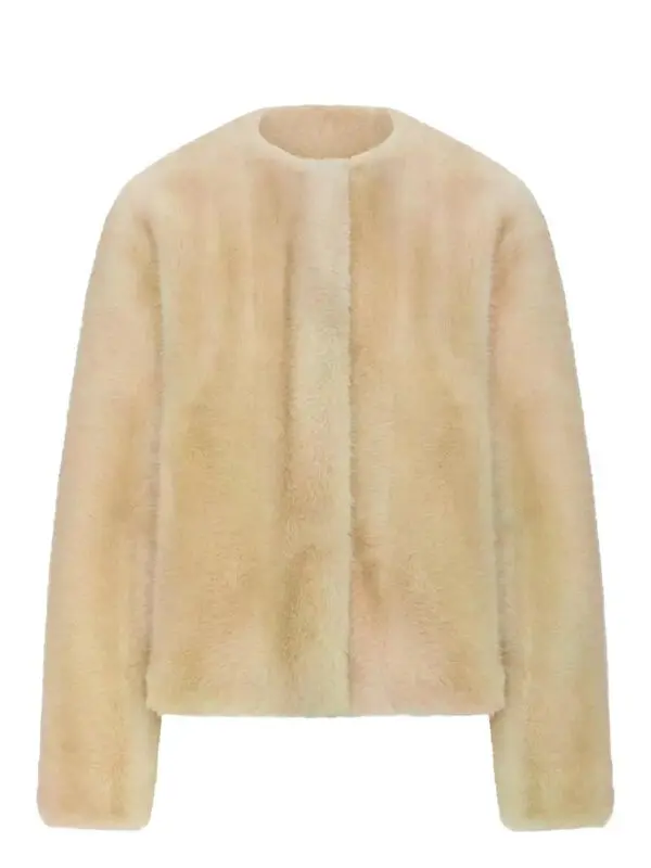 Max Mara Faux Fur Collarless Coat - Neutrals