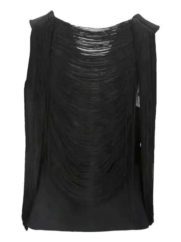 TOM FORD Fringe-trimmed V-neck Blouse - Black