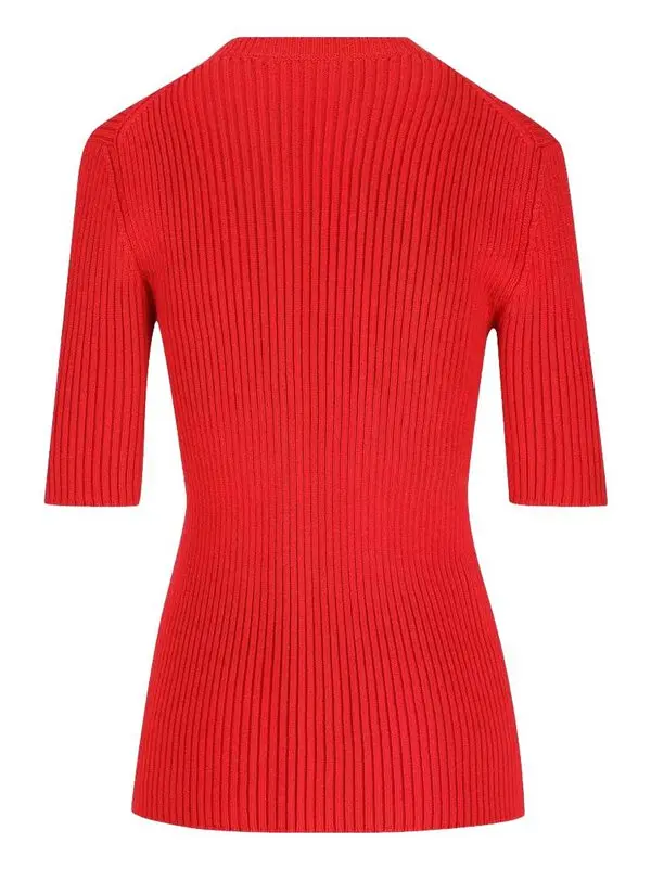 Prada Short-sleeved Ribbed Knit Wool Sweater - Red