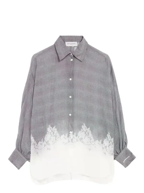 Ermanno Scervino Georgette Lace-trimmed Gingham Shirt - Grey