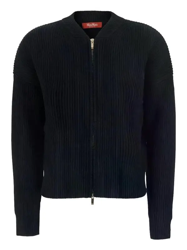 Max Mara Ribbed-knit Zip-up Cardigan - Black