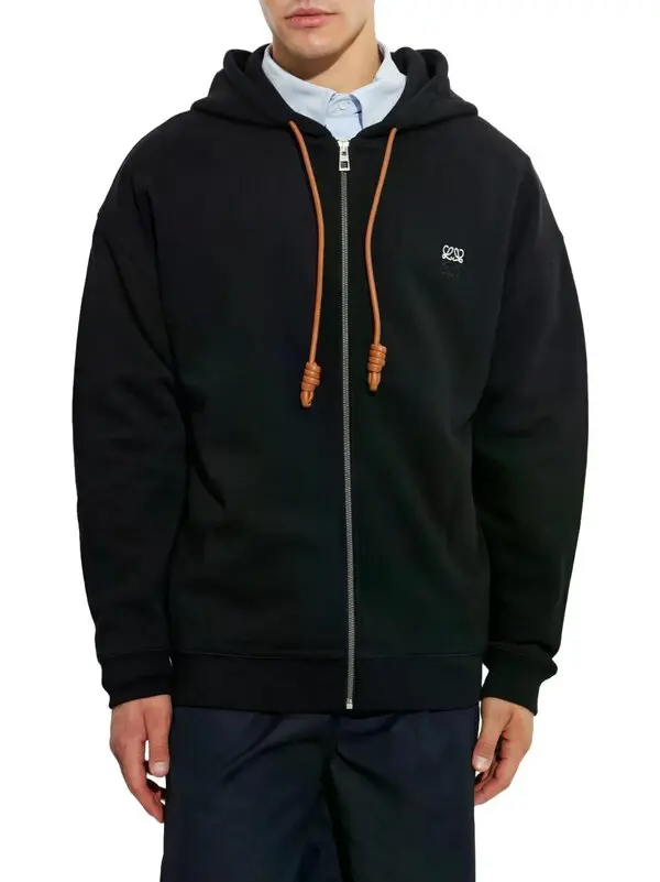 Loewe Logo-embroidered Zip-up Hoodie - Black