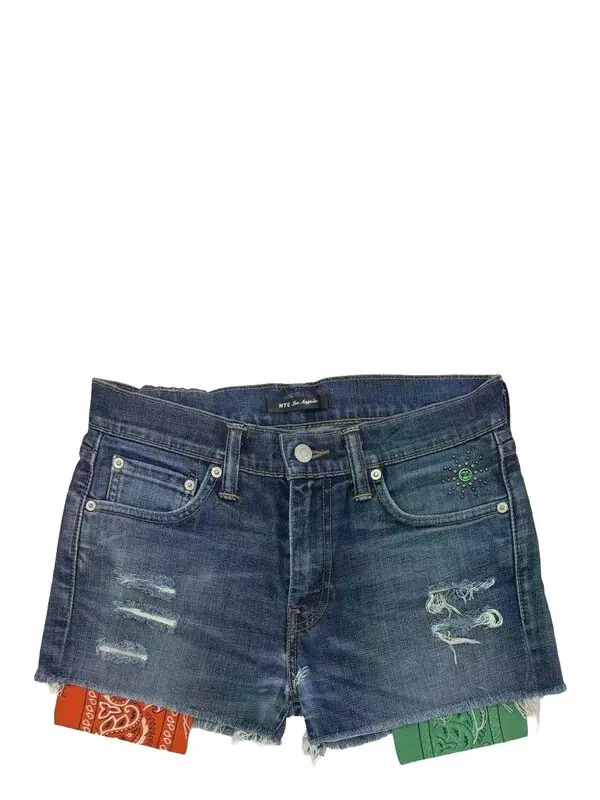 HTC LOS ANGELES Distressed Bandana-insert Mini Shorts - Blue