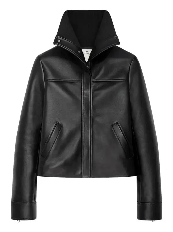 COURREGES High-collar Leather Jacket - Black