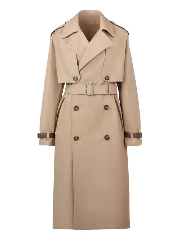 TOD'S Water-repellent Gabardine Trench Coat With Removable Cape And Leather Inserts - Neutrals