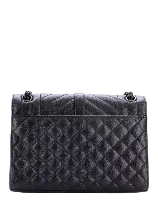Saint Laurent Classic Monogram Envelope Satchel Mixed Matelasse Leather Medium Shoulder Bag - Black