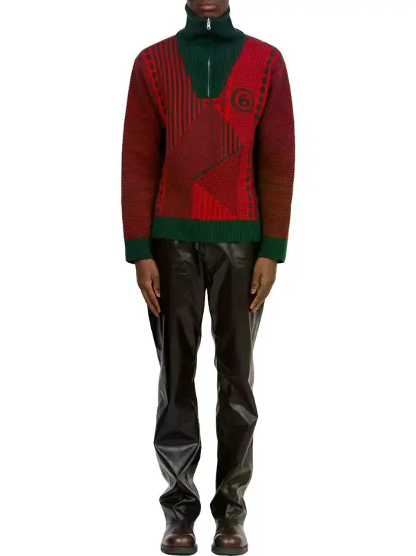 MAISON MARGIELA Patchwork-knit Reversible Sweater - Red