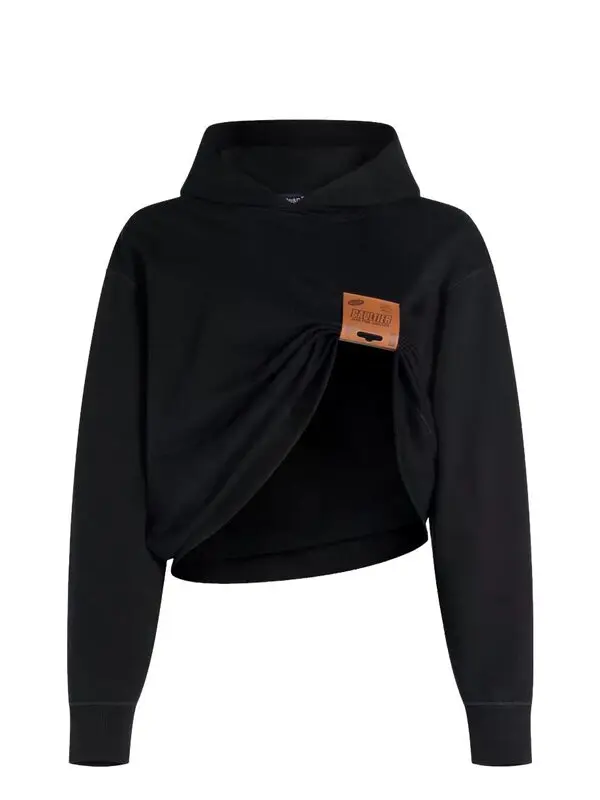 JEAN PAUL GAULTIER Cotton Fleece Hoodie With Leather Tag Detail - Black