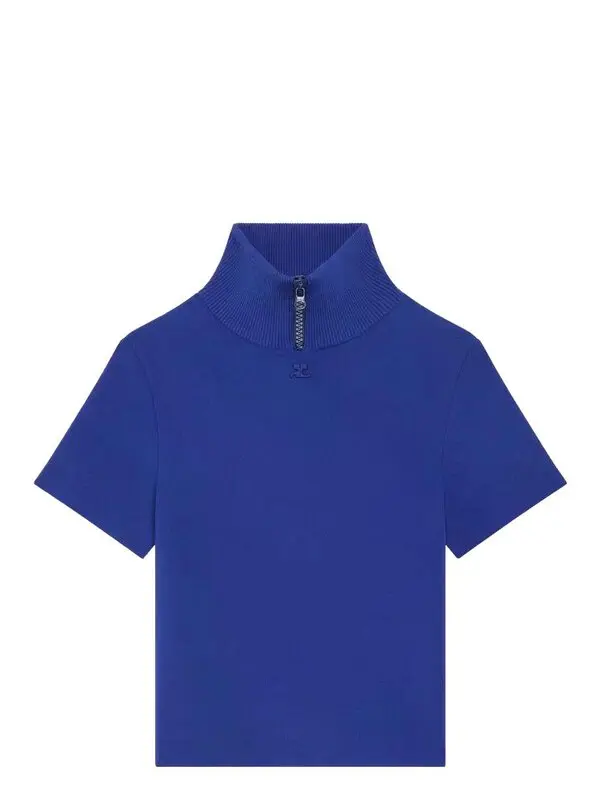 COURREGES Milano Knit Ribbed-collar Top - Blue