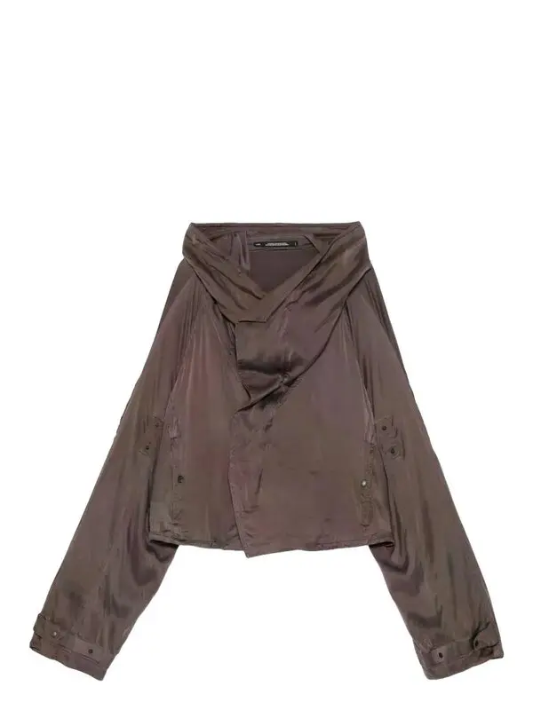 JULIUS Asymmetrical High Neck Draped Jacket - Brown