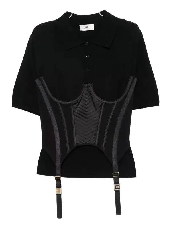Elisabetta Franchi Ribbed Knit Polo Shirt - Black