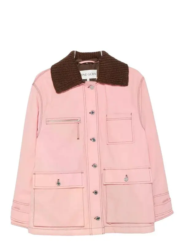 Stine Goya Ribbed-knit Collar Contrast-stitch Jacket - Pink